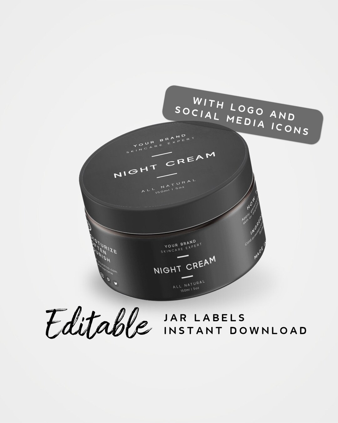 Black Jar Label Template - Product Label for Jars, Wrap Around Label ...