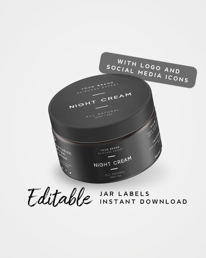 Black Jar Label Template Product Label for Jars Wrap Around | Etsy