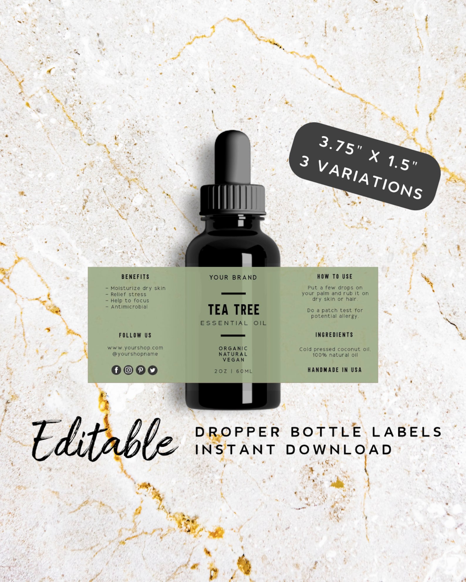 Custom Dropper Bottle Label 3 Designs Monochrome Product - Etsy UK