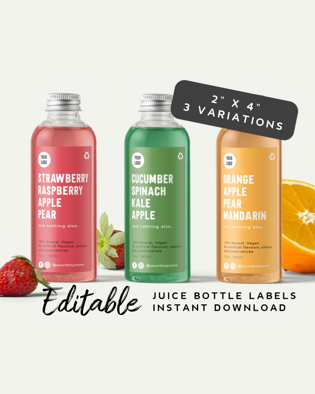 Juice Bottle Label - Juice Label, Beverage Label, Green Juice Sticker ...