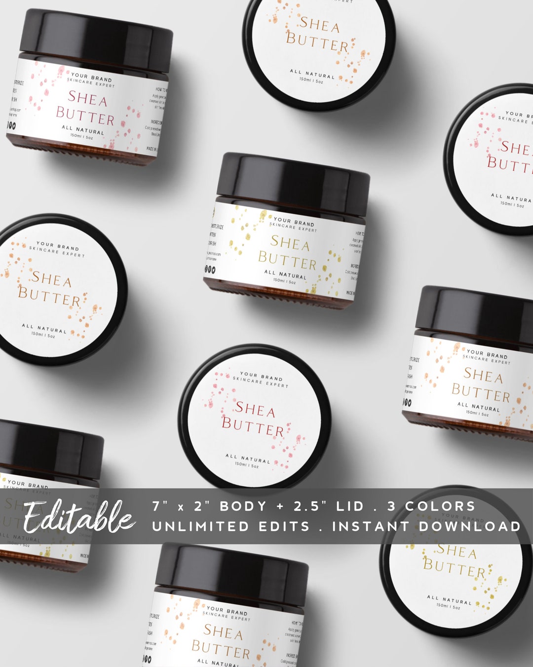 Gold Ink Label Template - 7x2, Jar Label for Body Butter, Product Label ...