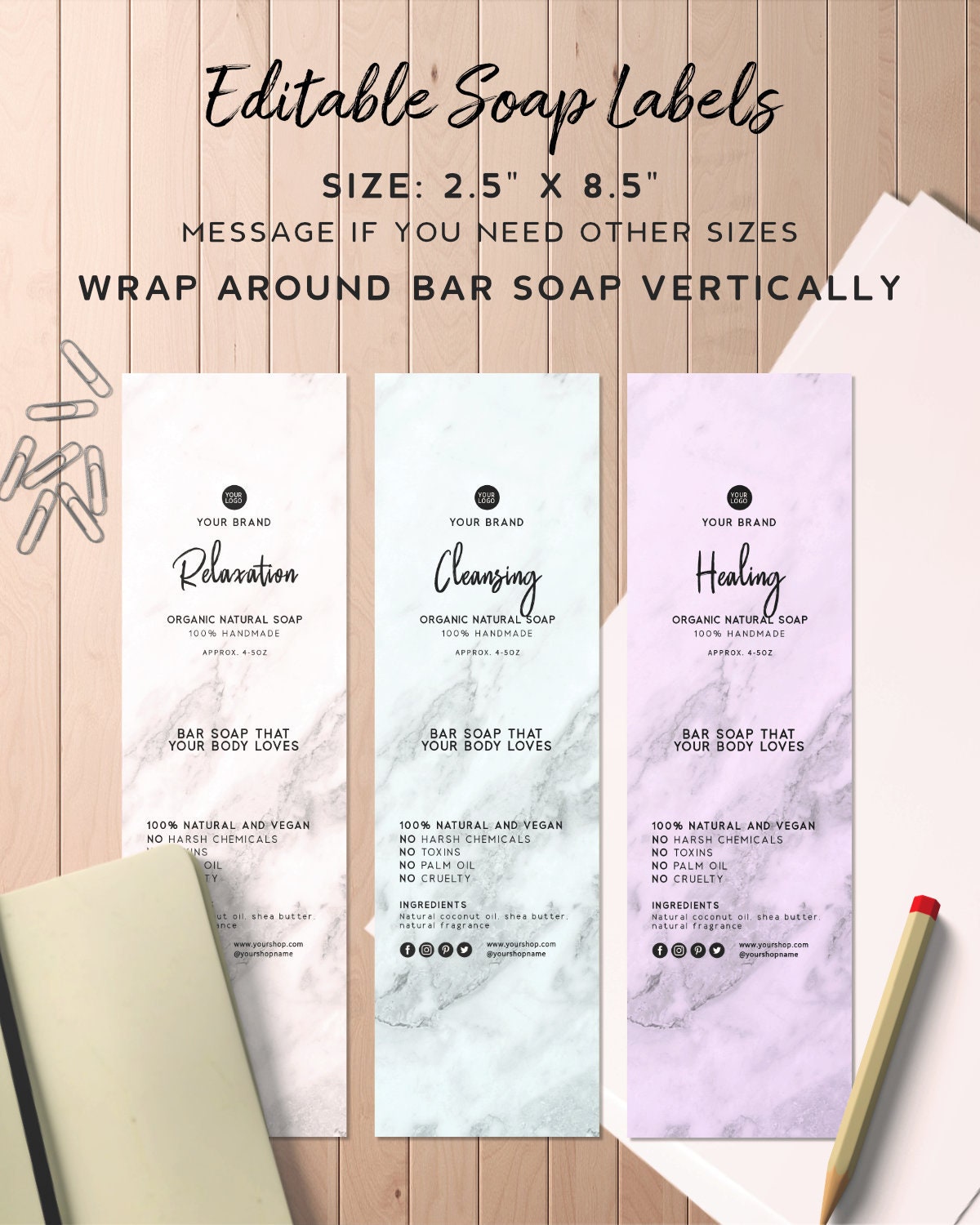 Handmade Soap Labels Band Marble Product Label Full Bar - Etsy