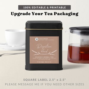 Editable Tea Branding Label - Botanical, Tea Tin Labels, Green Product ...