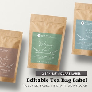 Editable Tea Branding Label - Botanical, Tea Tin Labels, Green Product ...