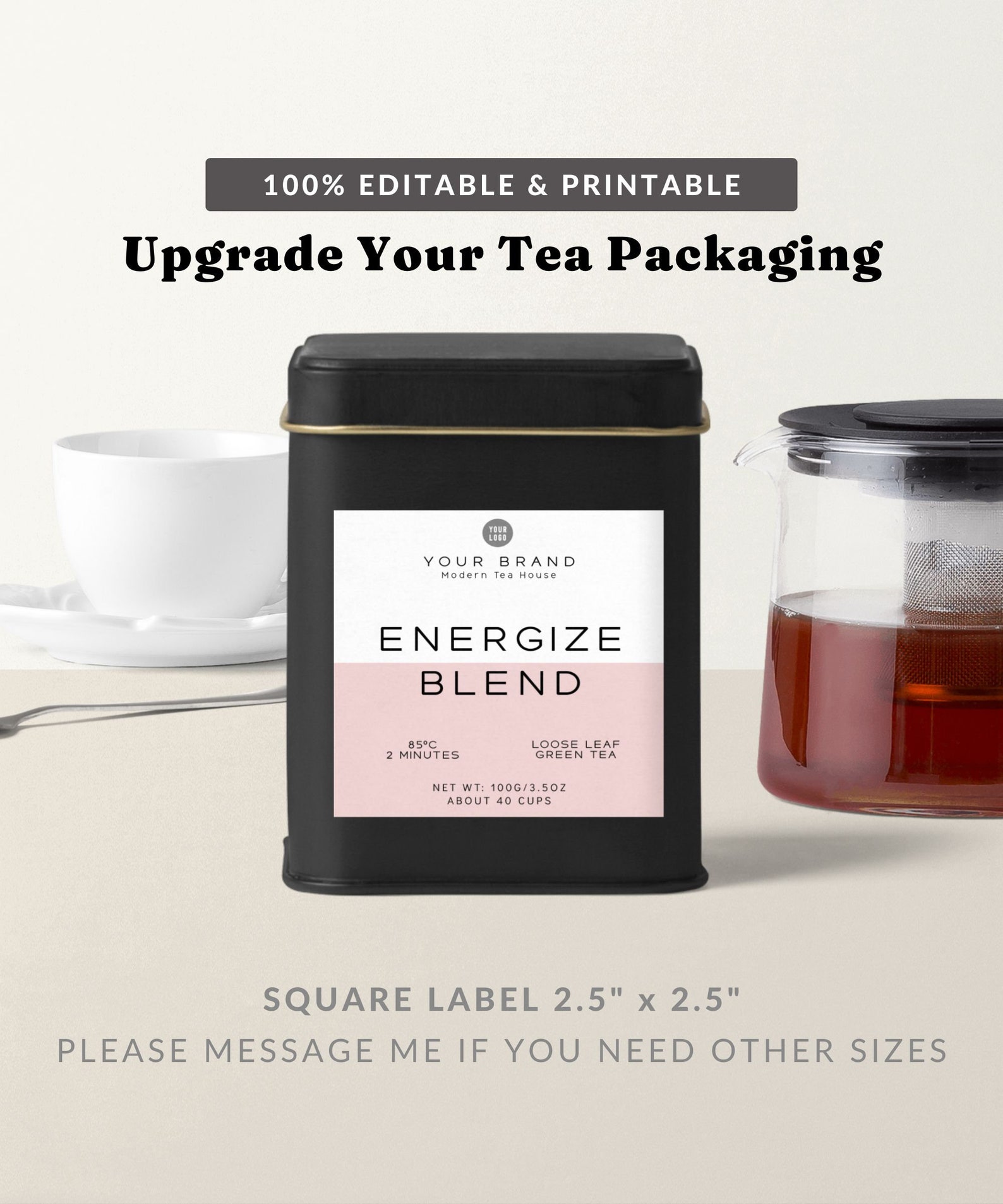 Editable Container Label Template - Printable Product Label Design, Tea ...