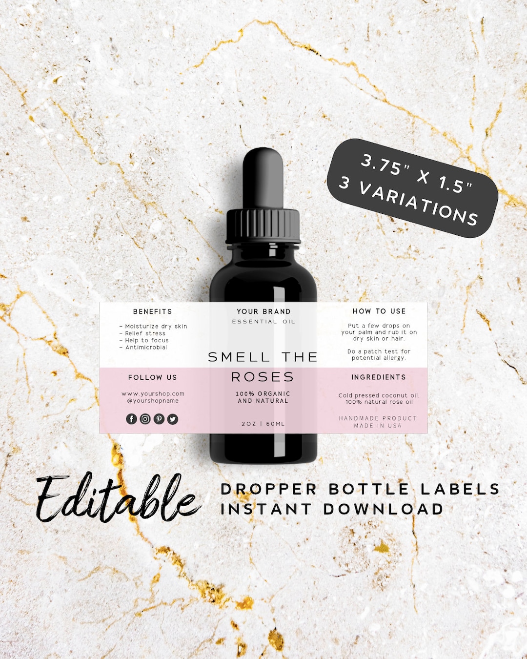 Ready to Print Essential Oil Bottle Label - 1oz Bottle Sticker, 2oz ...