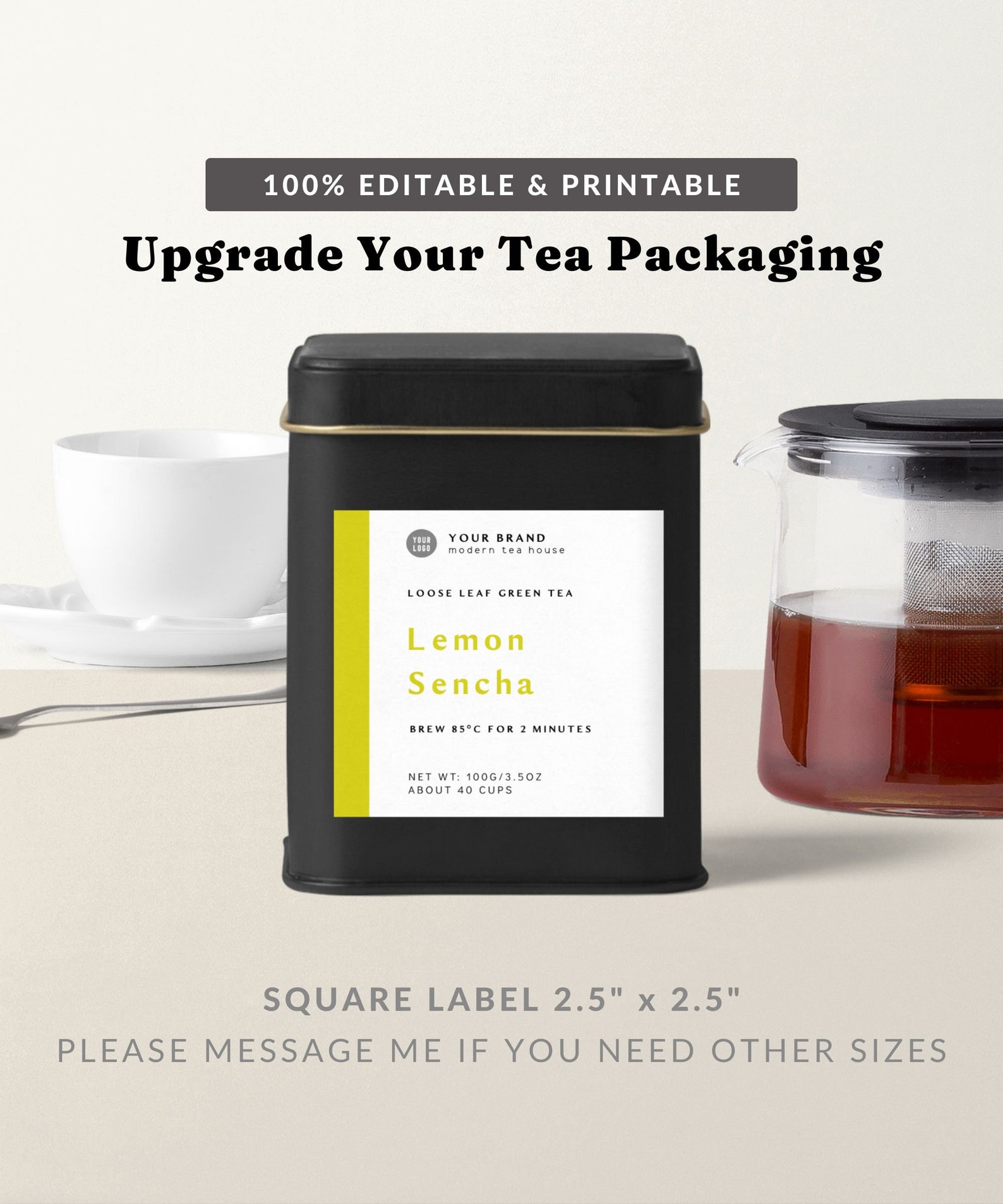Printable Tea Label Template - Editable Product Label, Natural Tea ...