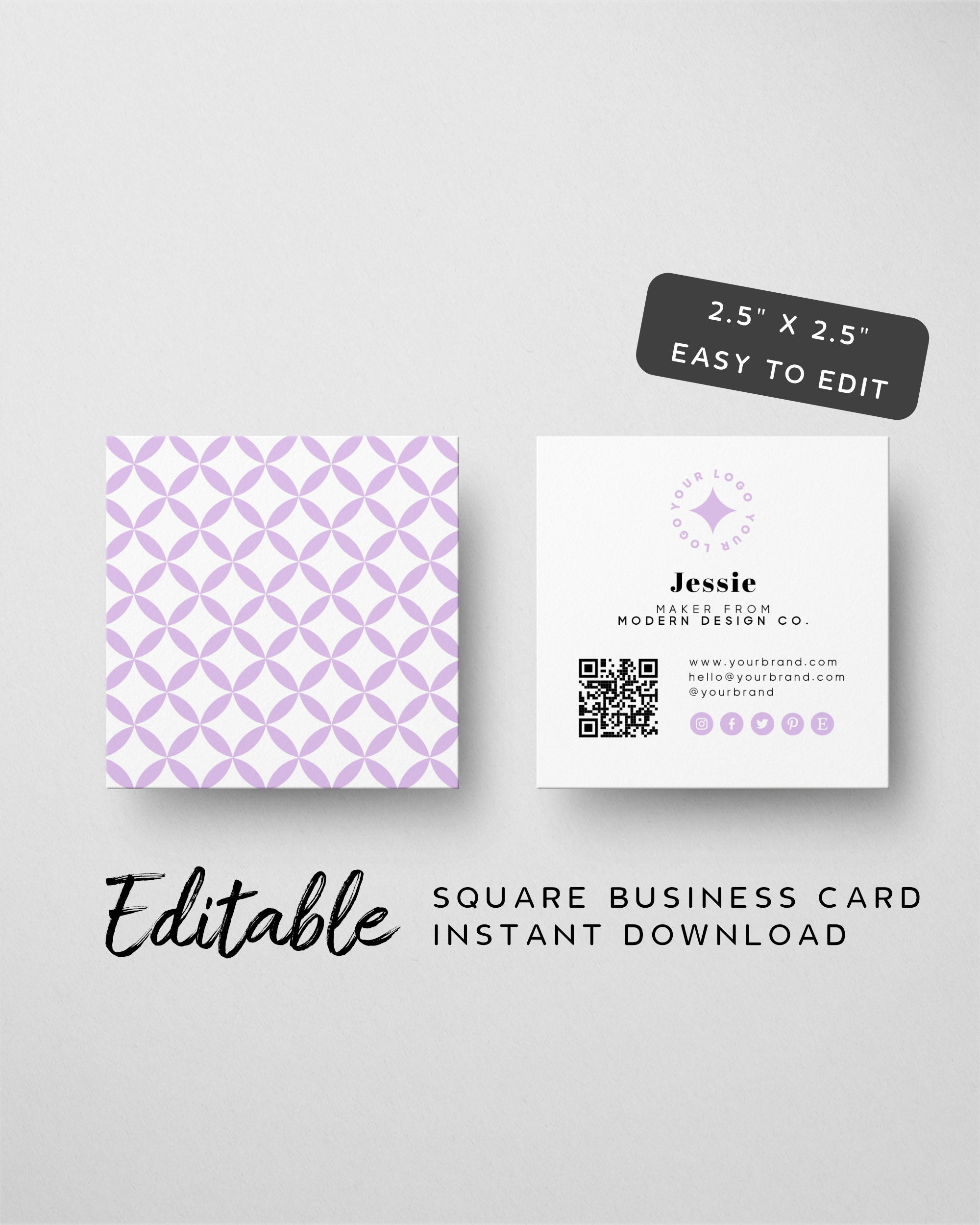 Playful Square Business Card QR Code Template Instant - Etsy