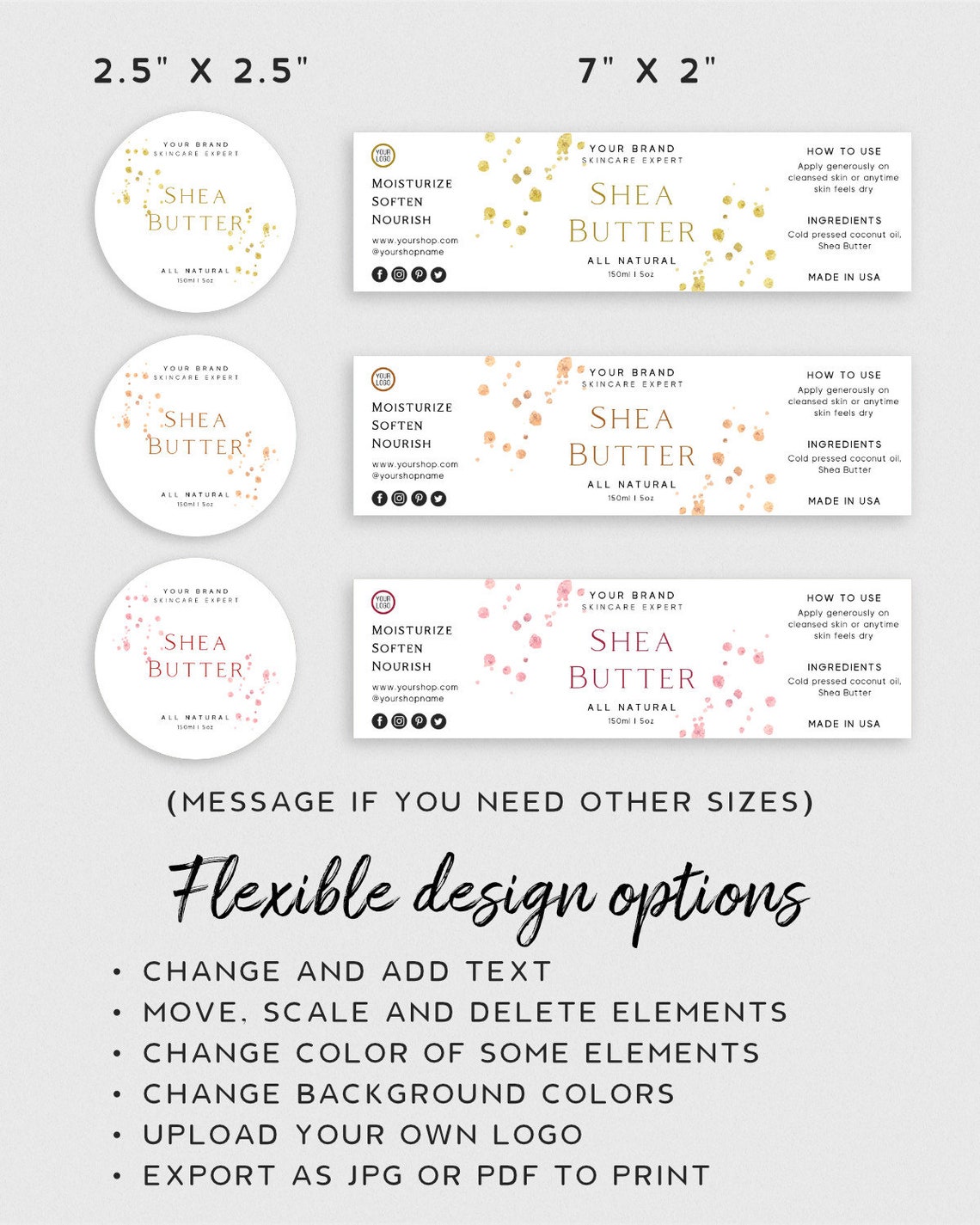 Gold Ink Label Template - 7x2, Jar Label for Body Butter, Product Label ...