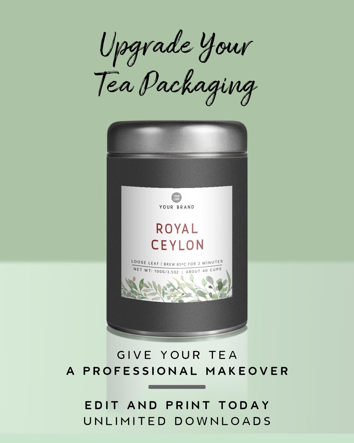 Floral Tea Pouch Label Template Editable Tea Label Design - Etsy