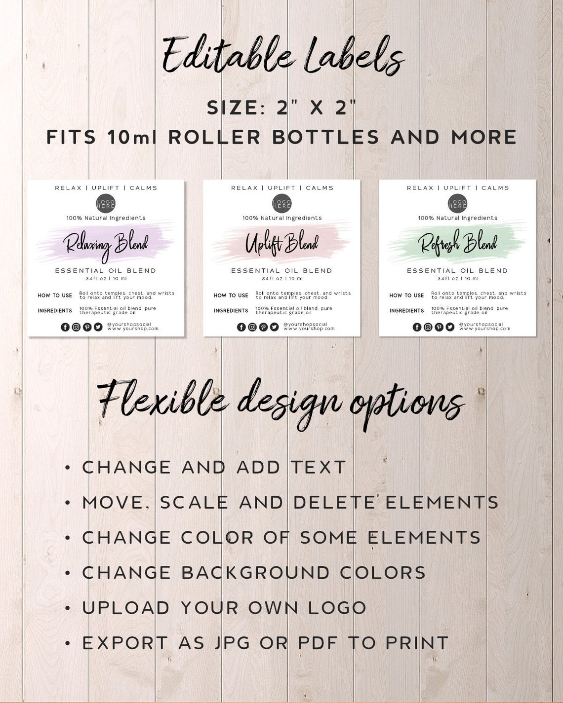 Custom Roller Bottle Label Printable - Spray Bottle Labels, 10ml Bottle ...