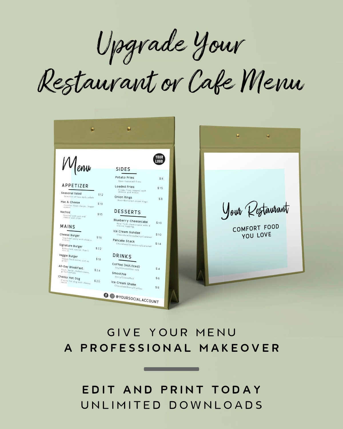 Editable Cafe Menu Template Instant Download Restaurant - Etsy