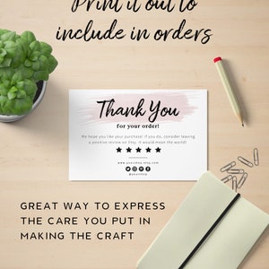 Thank You Card Ready to Print - DIY Template Thank You for Your Order ...