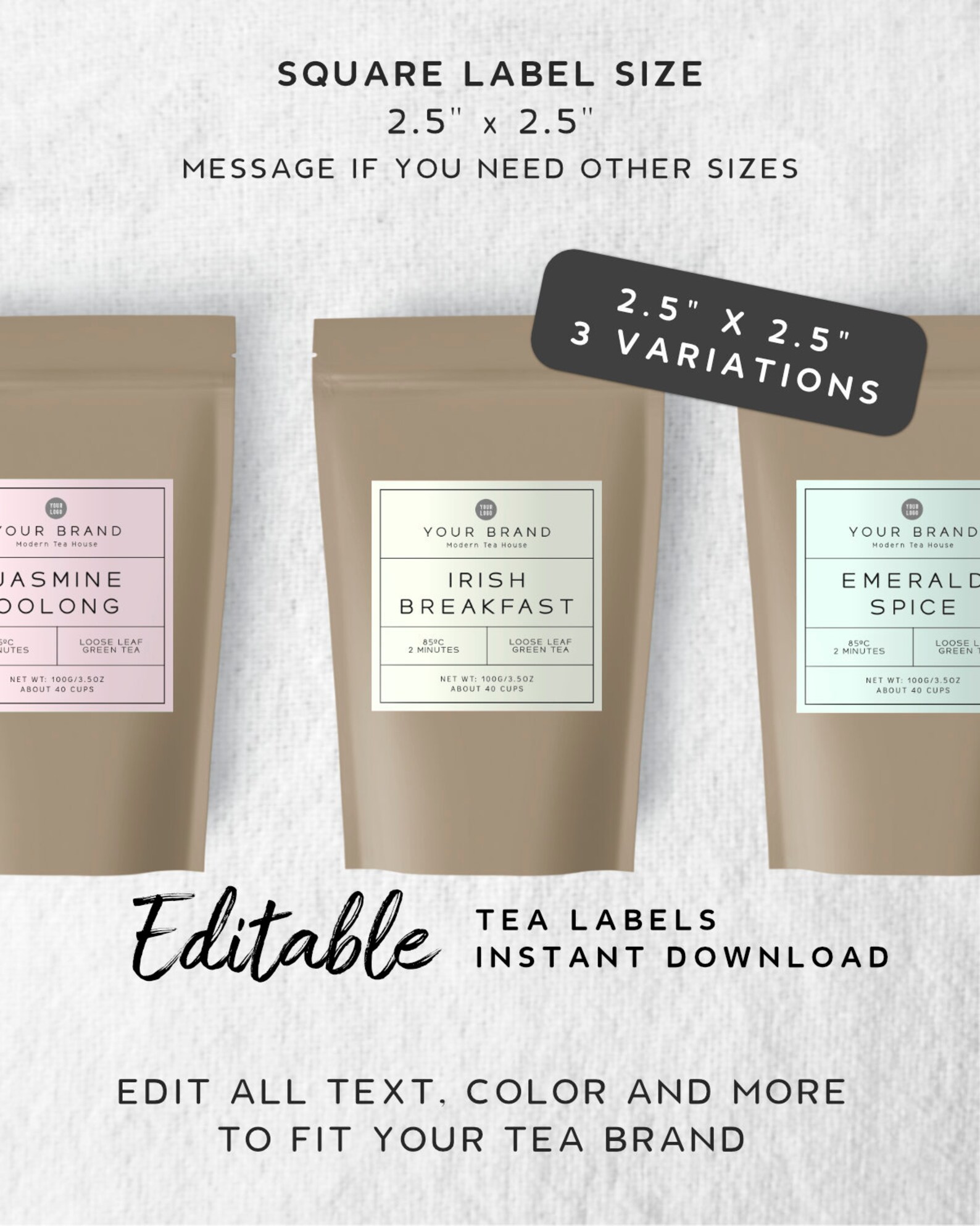 Custom Tea Packaging Label Template Printable Label Design - Etsy