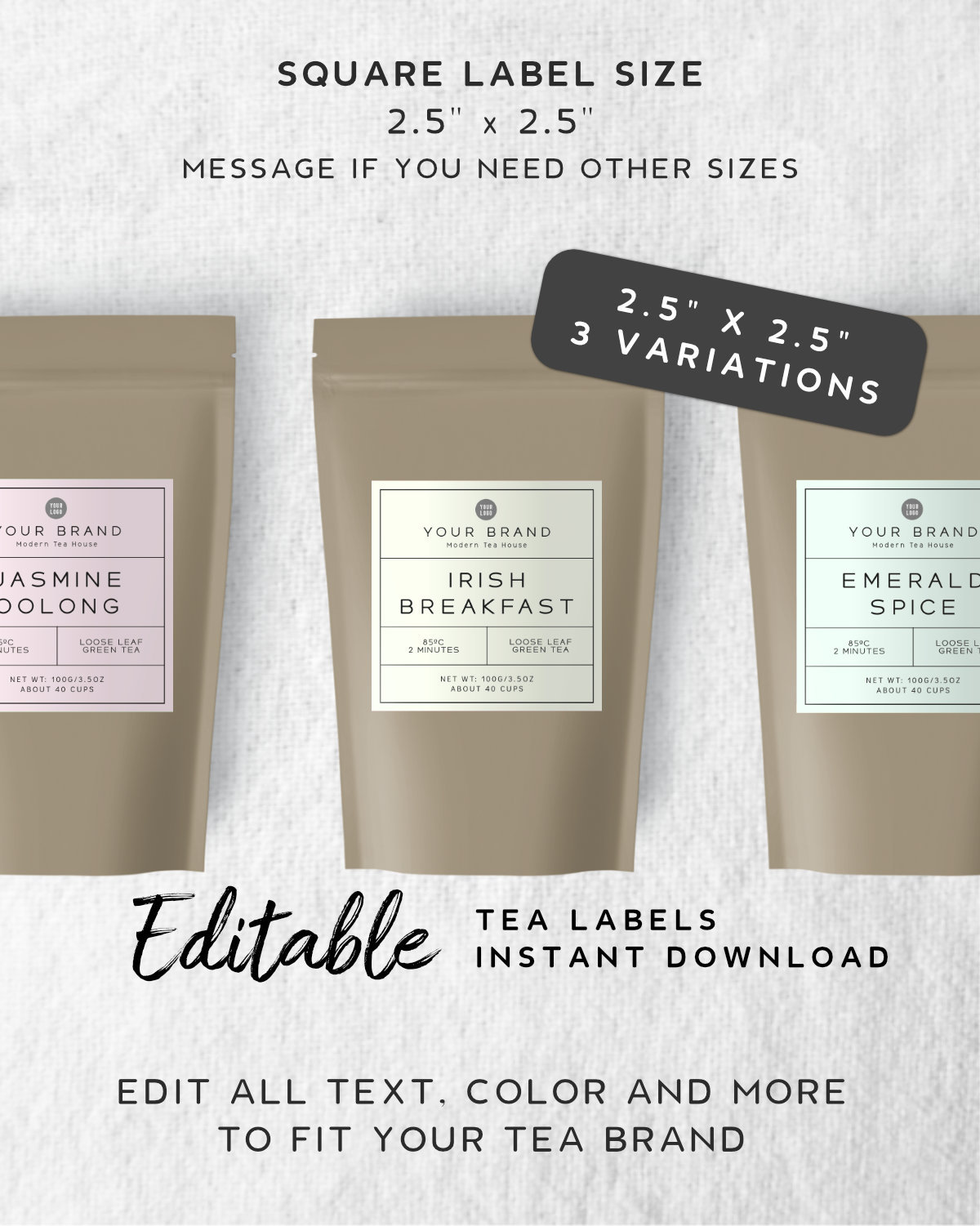 Custom Tea Packaging Label Template Printable Label Design - Etsy