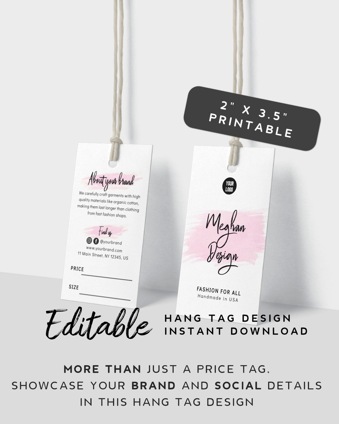Printable Product Tag Template - Watercolor Tag Design, Handwritten Tag ...