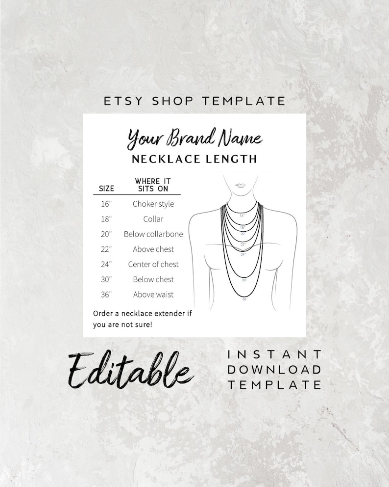 Editable Necklace Size Chart Editable Templates Size Chart | Etsy