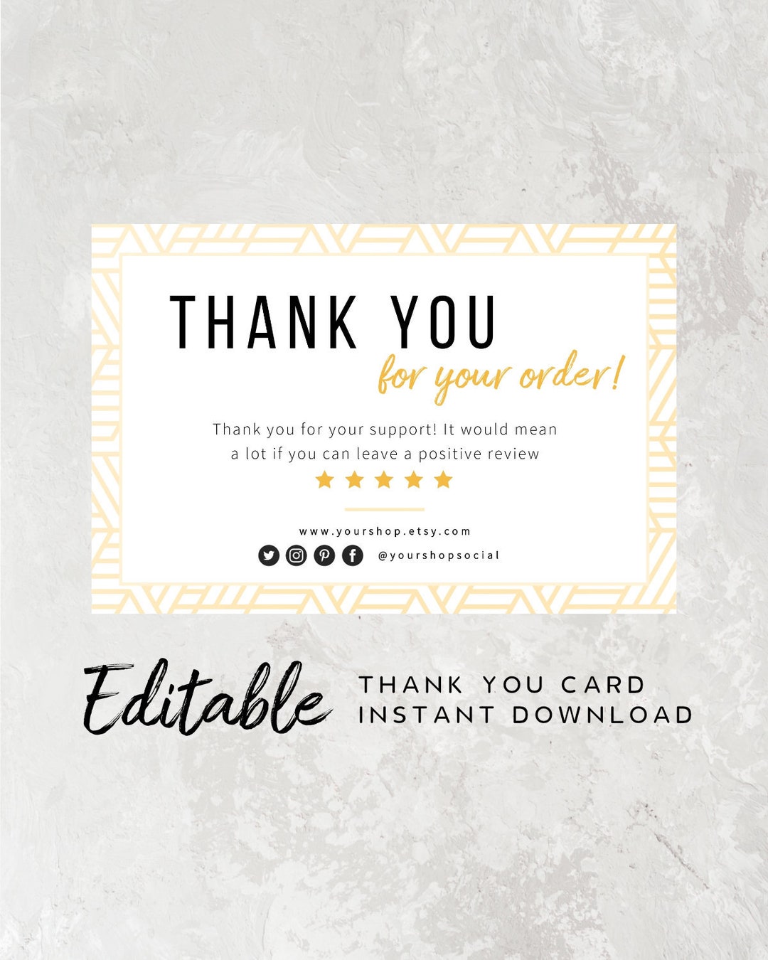 Ready to Print Order Insert Card - Gold Thank You Card, Thank You ...