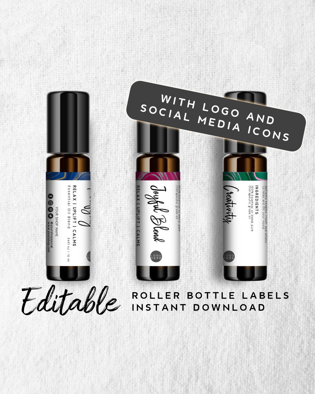 Modern Product Label Template for Essential Oil - Bottle Label Editable ...