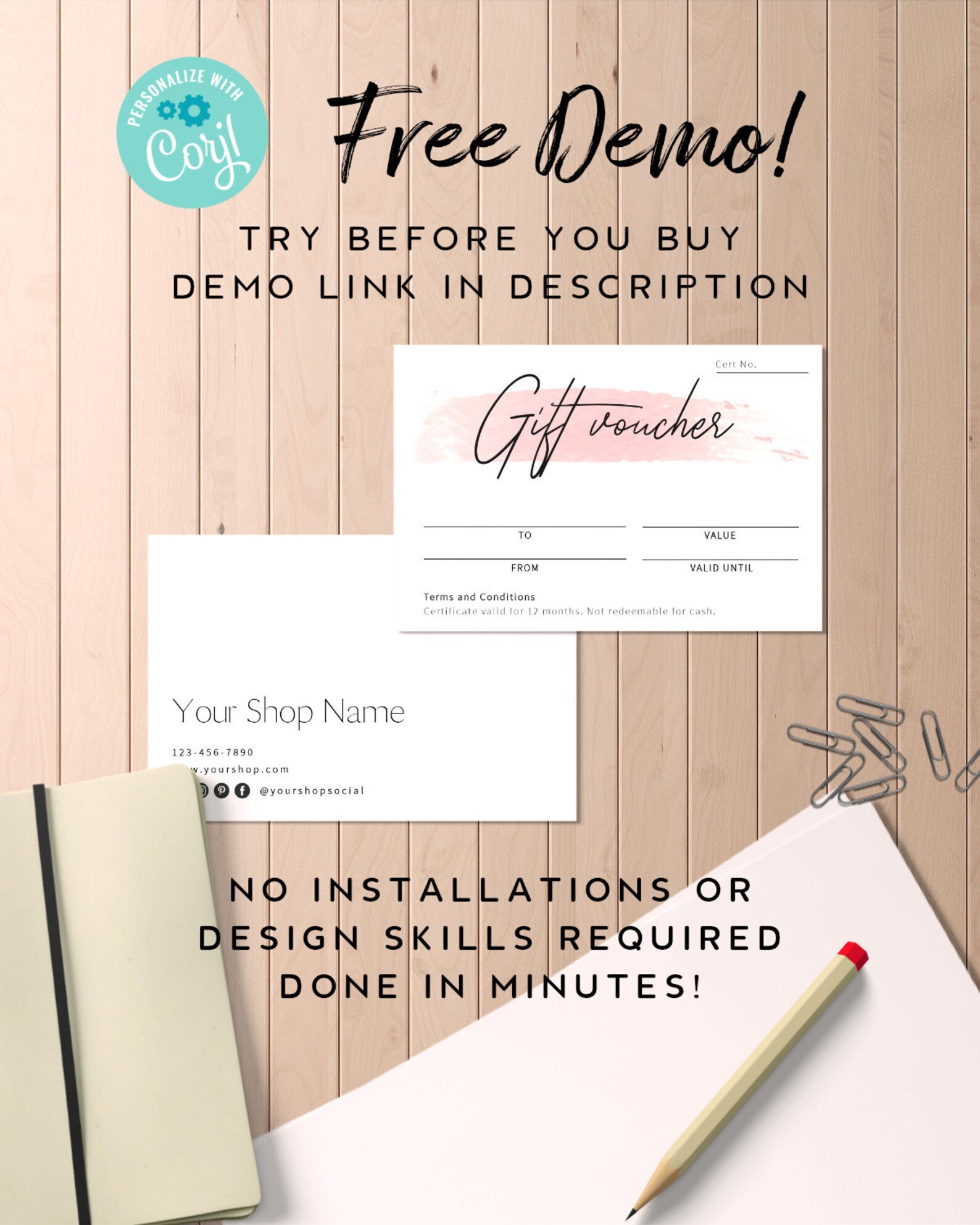 Printable Gift Card Template DIY Shop Voucher Template | Etsy