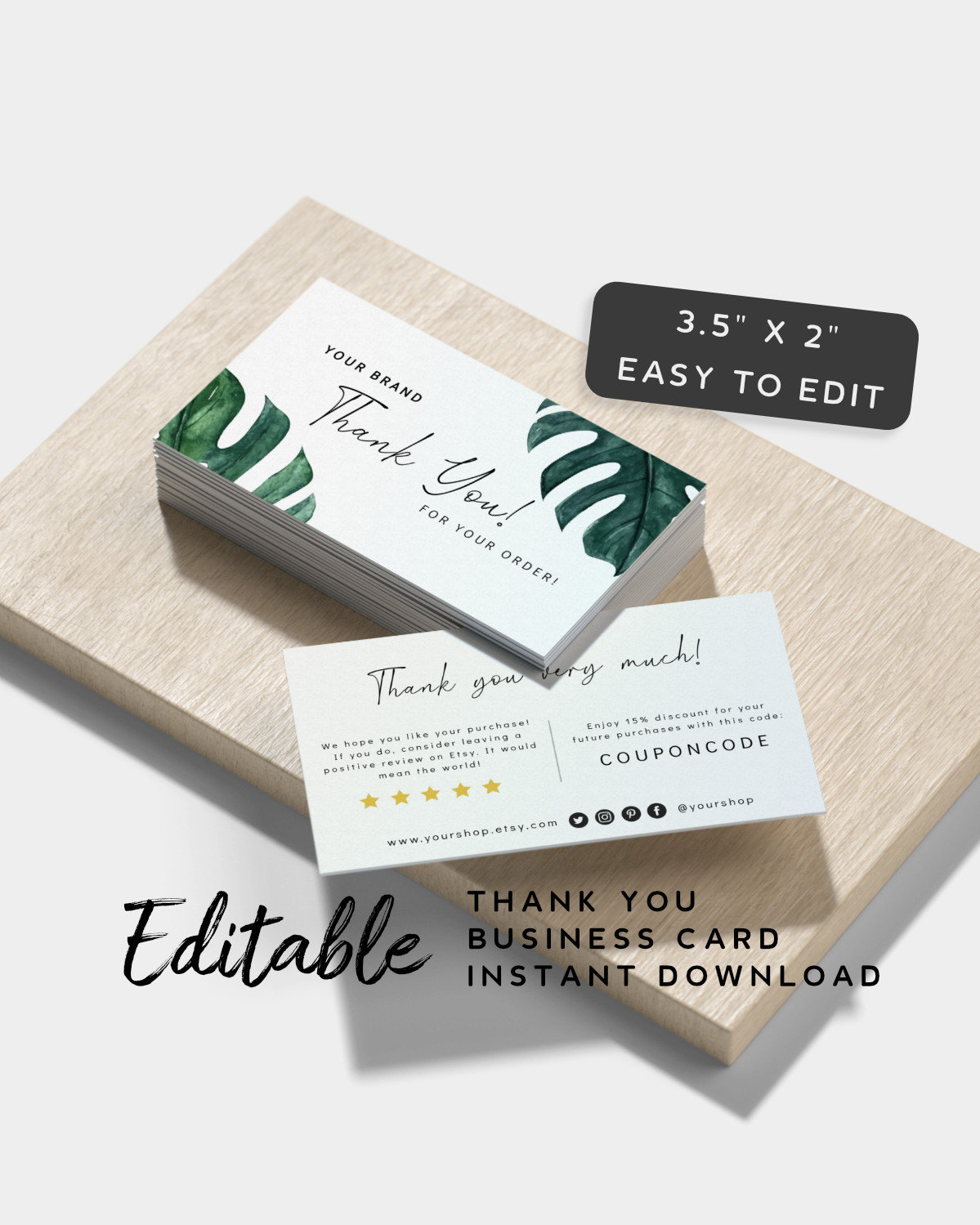 Thank You Business Card Template With Logo Thank You Card - Etsy