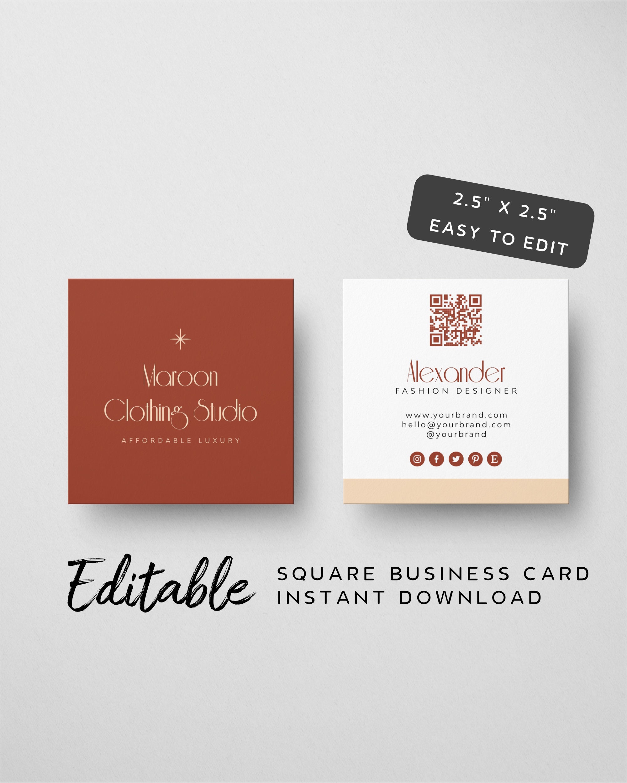 Luxury Square Business Card With QR Code Scannable Card - Etsy