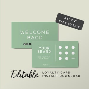 Printable Loyalty Card Template - Modern Rewards Card Green, Simple ...