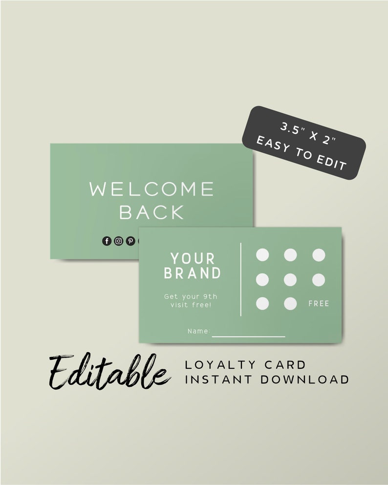 Printable Loyalty Card Template Modern Rewards Card Green - Etsy