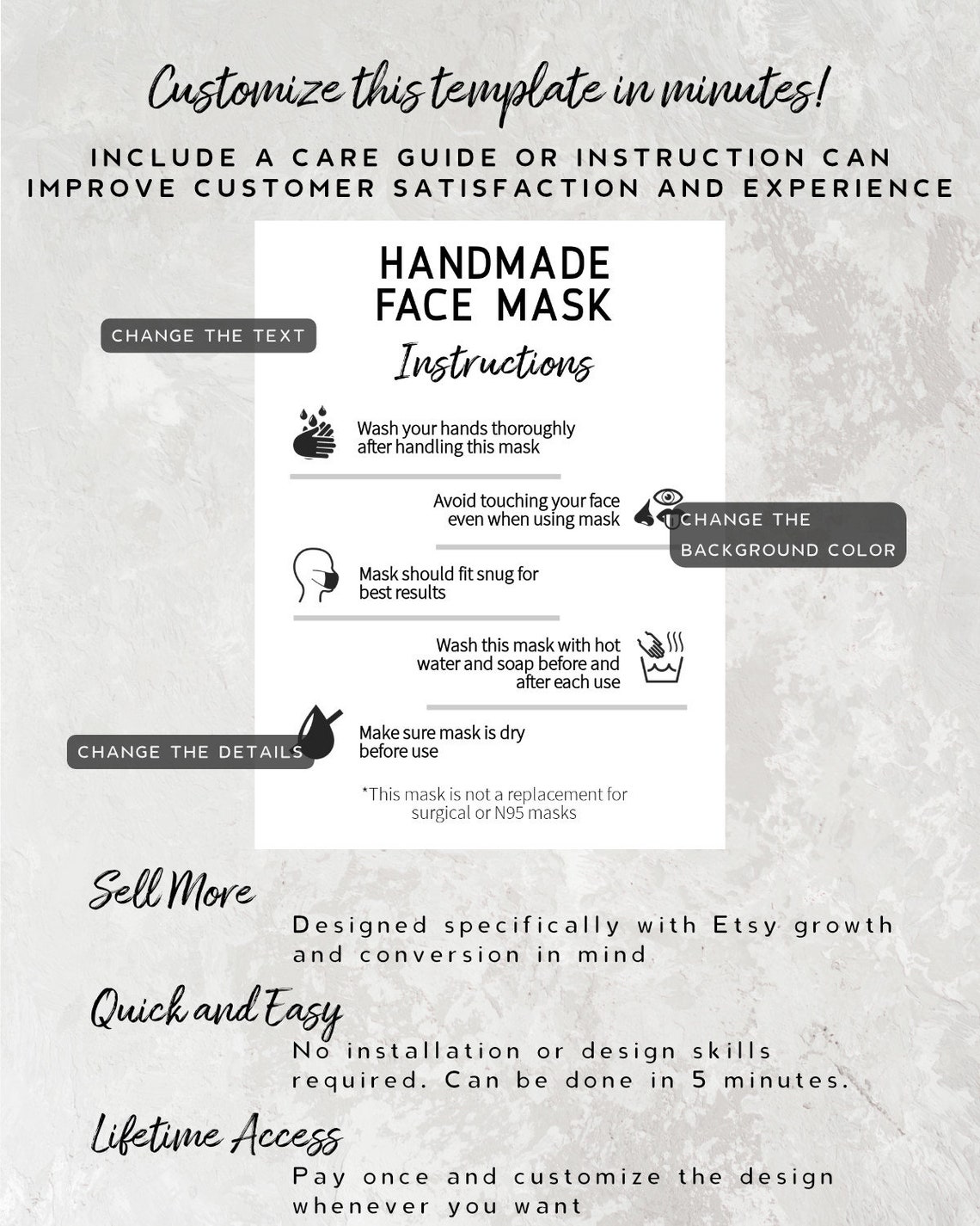 Ready to Print Face Mask Card - Face Mask Instruction Card, Care Guide ...