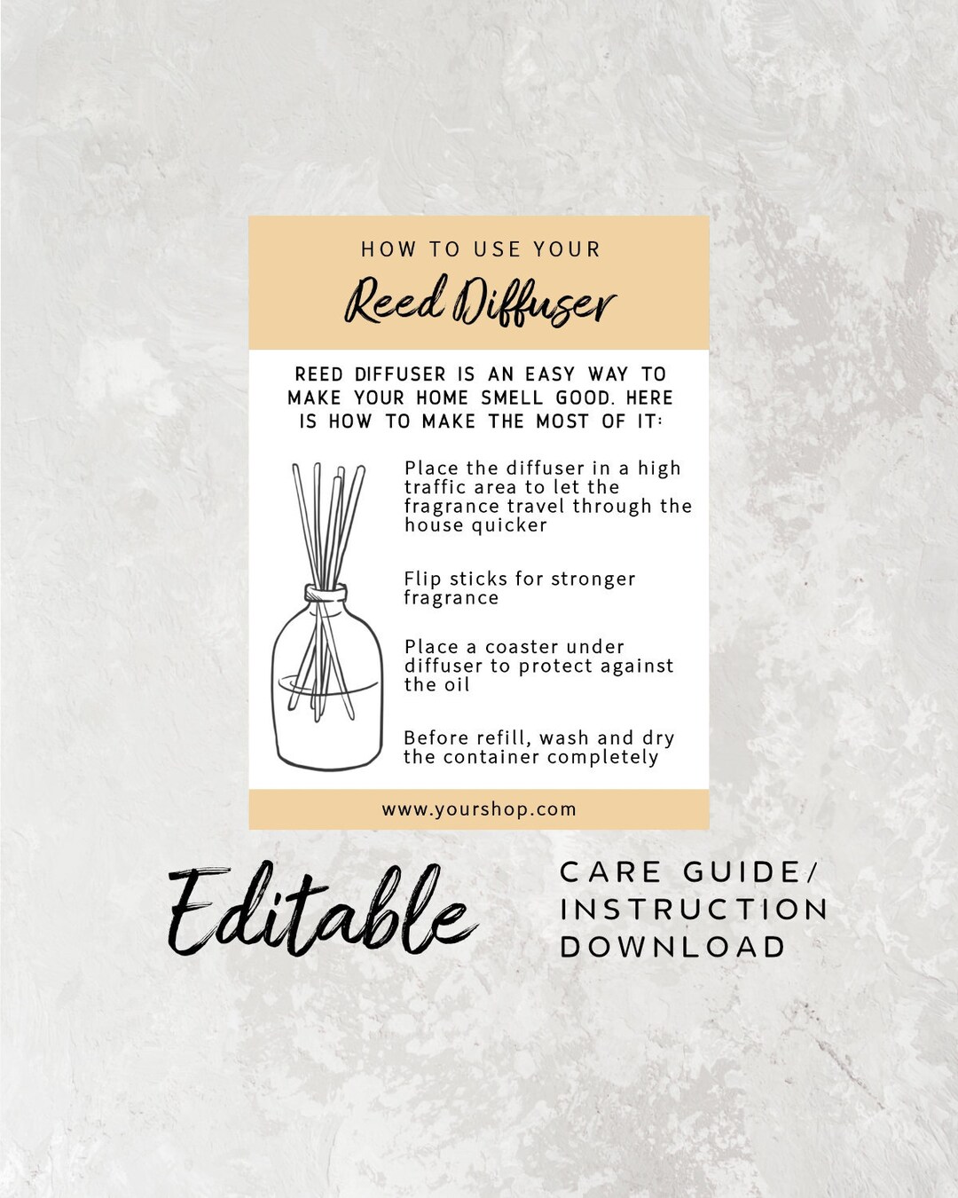 Printable Care Card Editable - Reed Diffuser Card, Instruction Card ...