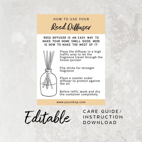 Editable Reed Diffuser Care Card Template Printable Reed - Etsy