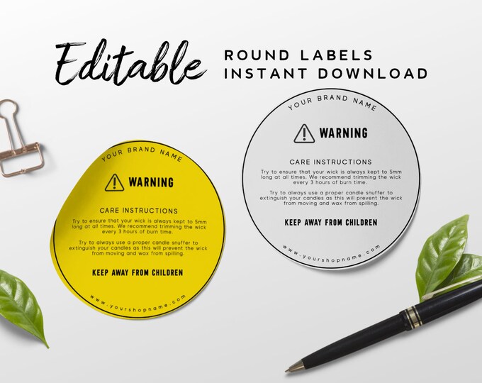 Editable Warning Label Design Yellow Warning Sticker - Etsy