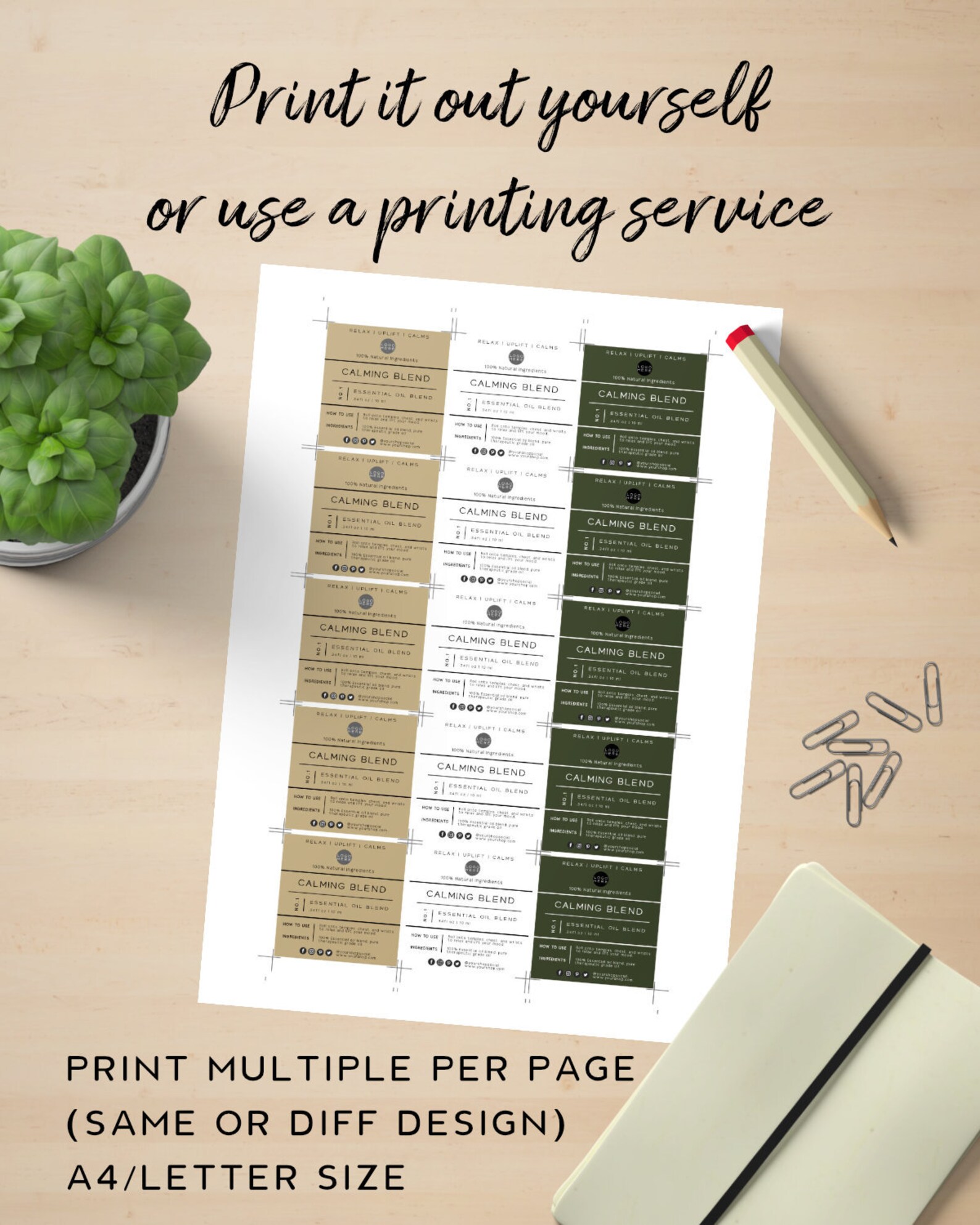 Minimalist Essential Oil Label - Young Living, Custom Product Label ...
