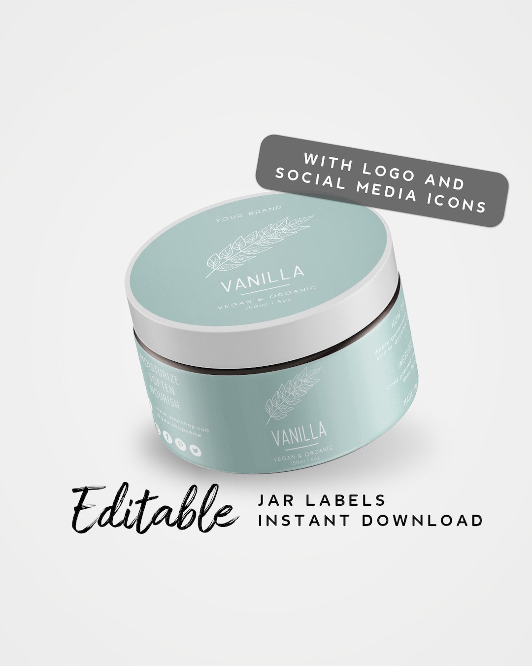 Botanical Product Label Template - Moisturizer Label, Pastel Blue, Mint ...