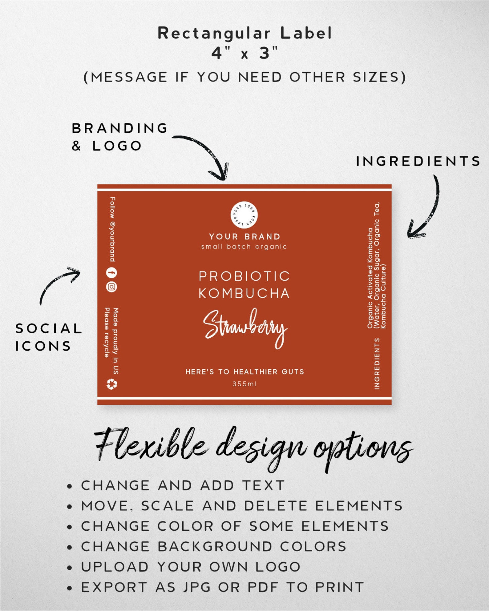 Editable Kombucha Label Template Beer Bottle Label Design - Etsy