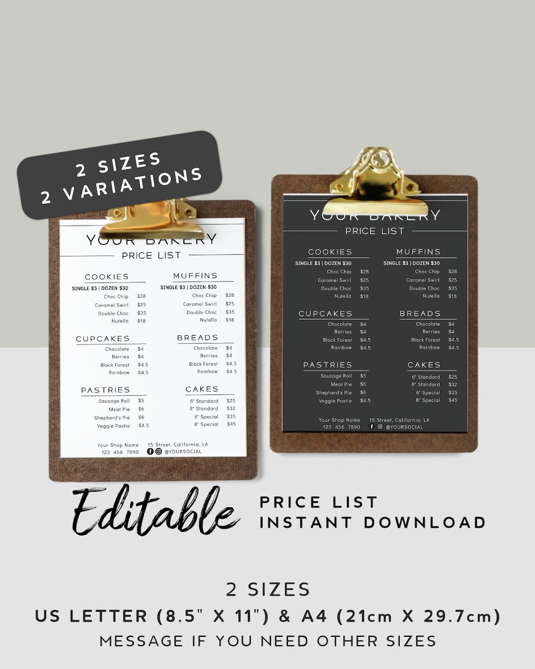 Minimalist Price List Template - Customizable Price List, A4 Size, US ...