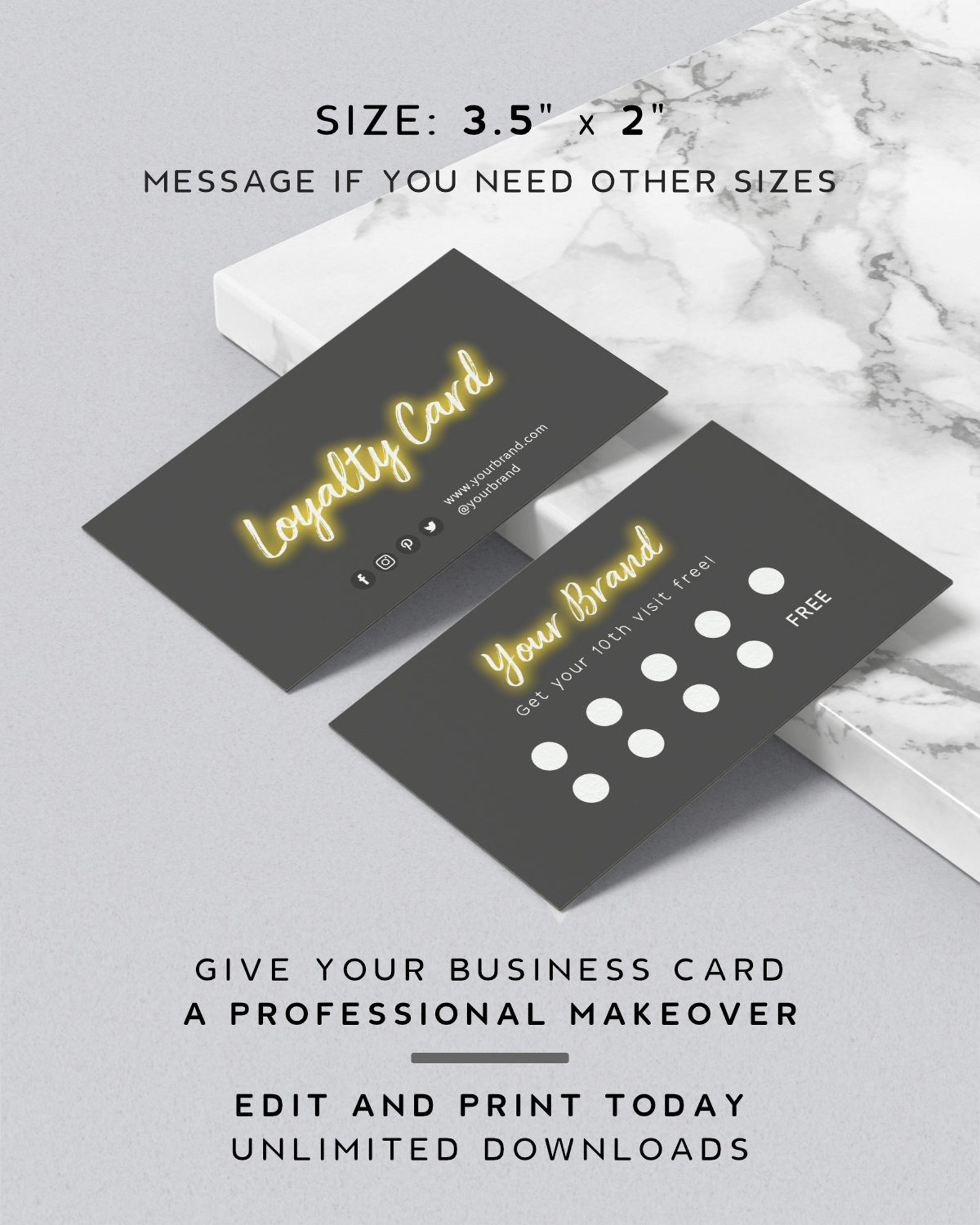 Editable Rewards Card Template - Beauty Salon Loyalty Card Design, Neon ...