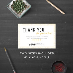 Ready to Print Order Insert Card - Gold Thank You Card, Thank You ...