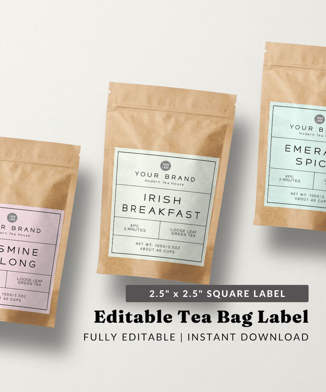 Custom Tea Packaging Label Template - Printable Label Design, Square ...