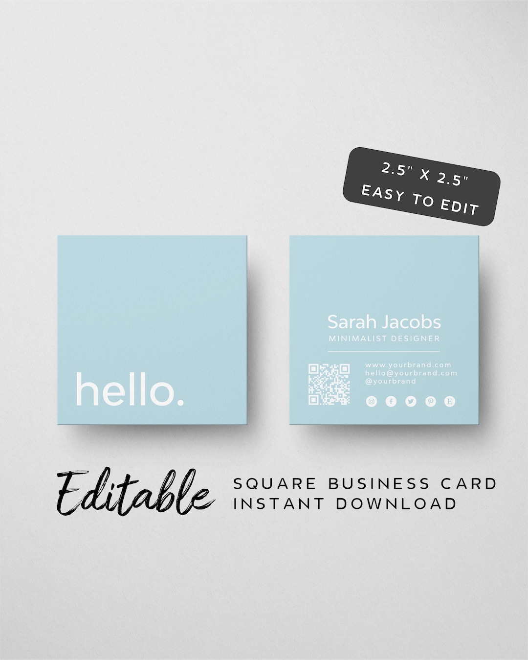 Simple QR Code Square Business Card Template - Scannable Card Design ...