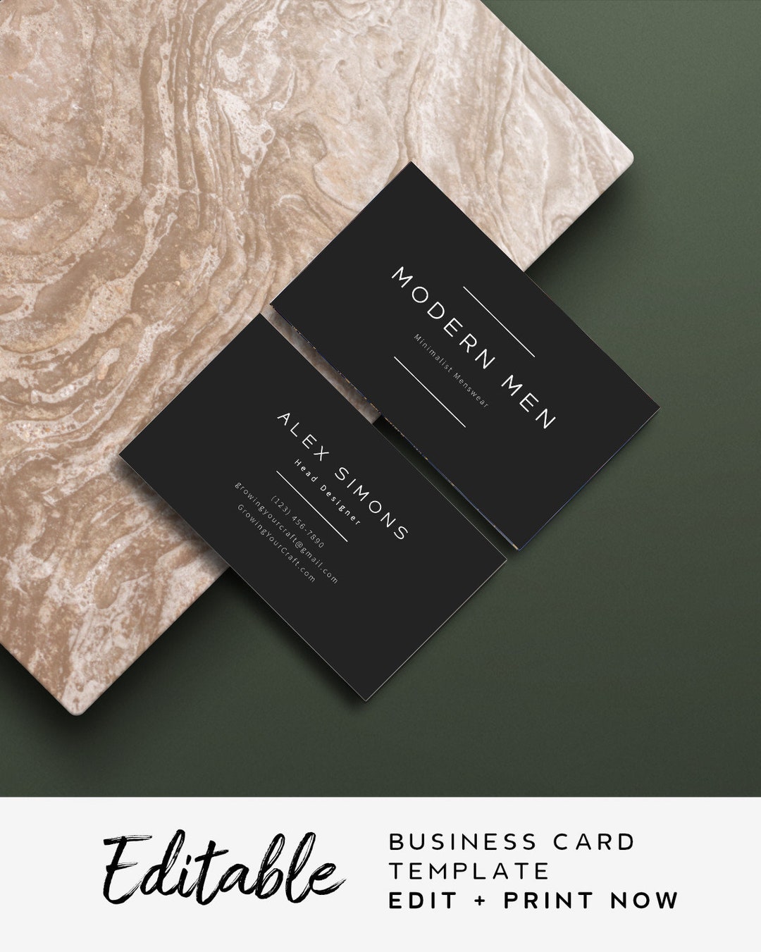 Black Business Card Template - Instant Download, Minimalist Business ...