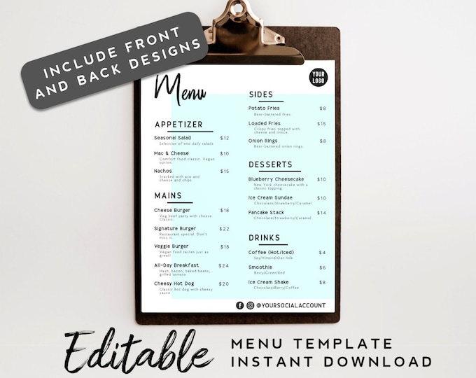 Editable Cafe Menu Template Instant Download Restaurant - Etsy