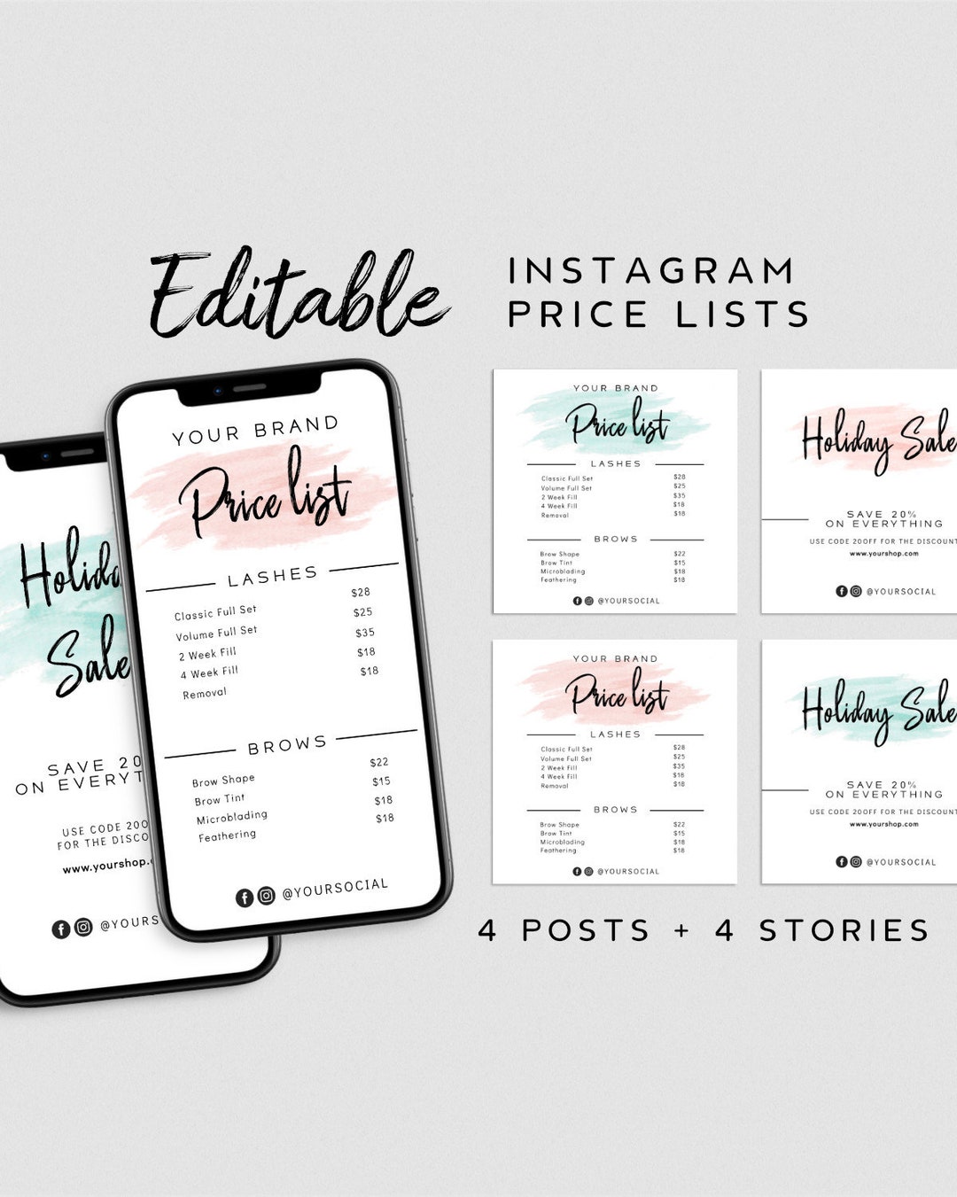 Editable Instagram Price List Template - Instagram Menu Template for ...