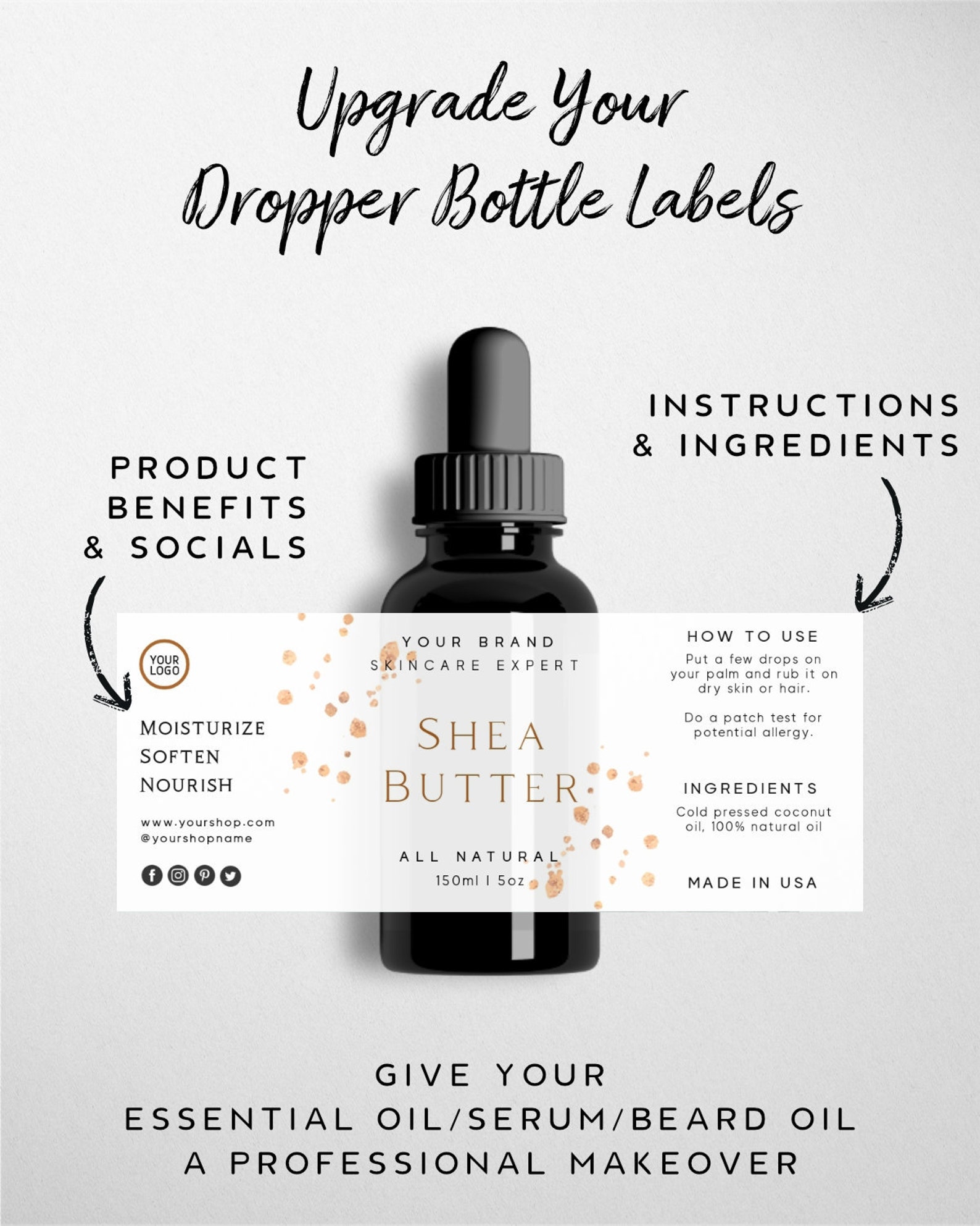 Gold Bottle Label Template Dropper Label Design Download - Etsy