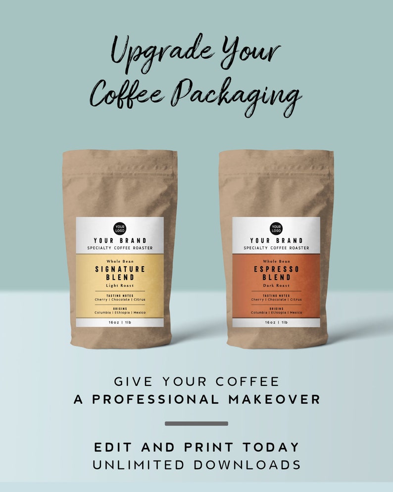 Printable Coffee Bag Label 2 Sizes Rectangle Product Etsy Printable Coffee Bag Label 2 Sizes Rectangle Product Etsy