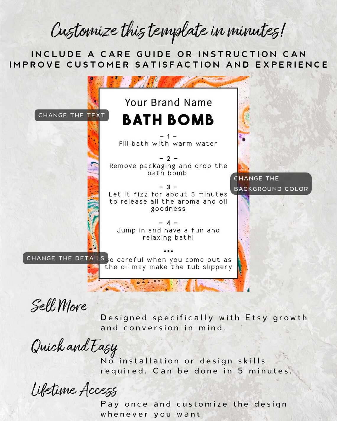 Bath Bomb Instruction Card Template - Bath Bomb Care Card Instruction ...