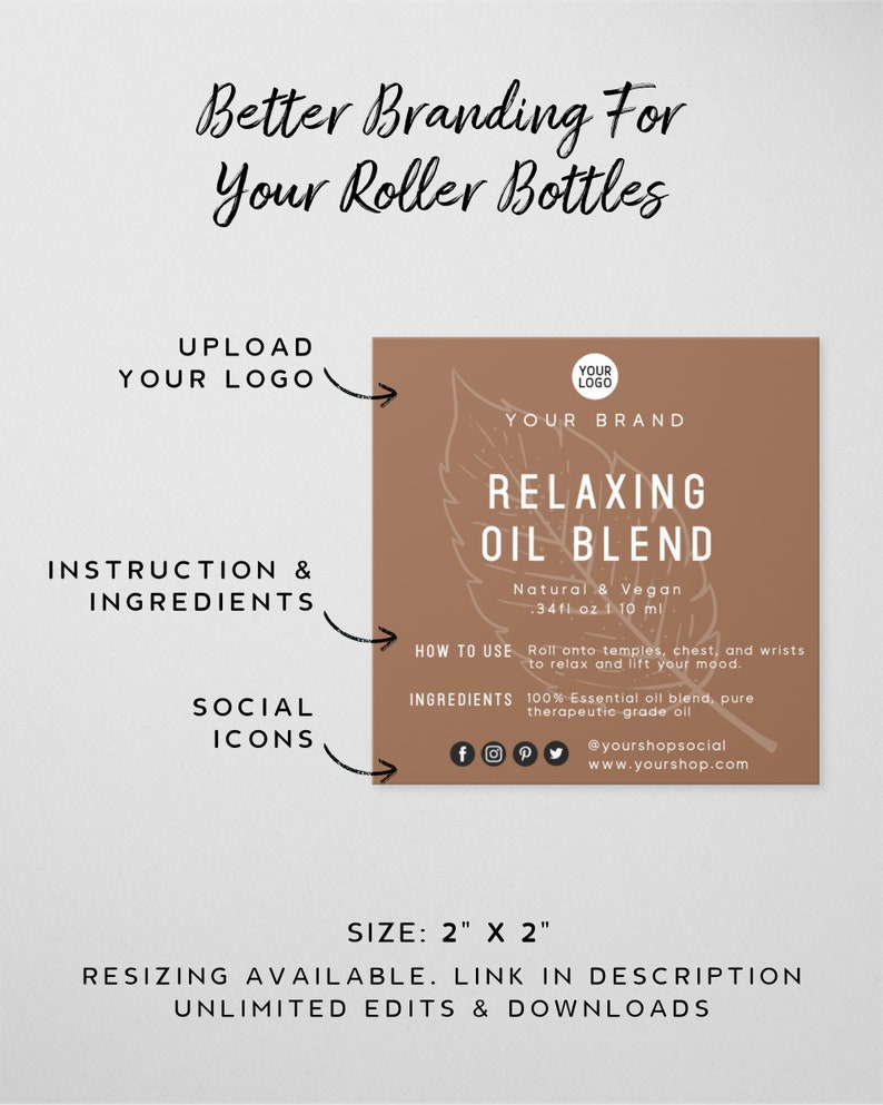 Essential Oil Roller Bottle Label Template Rustic Label - Etsy