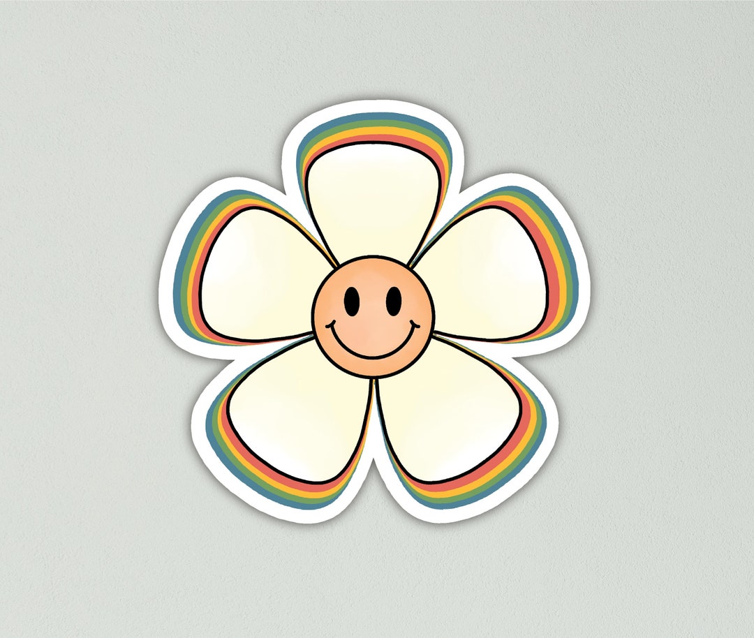 Retro Daisy Smiley Face Flower Vinyl Sticker - Etsy