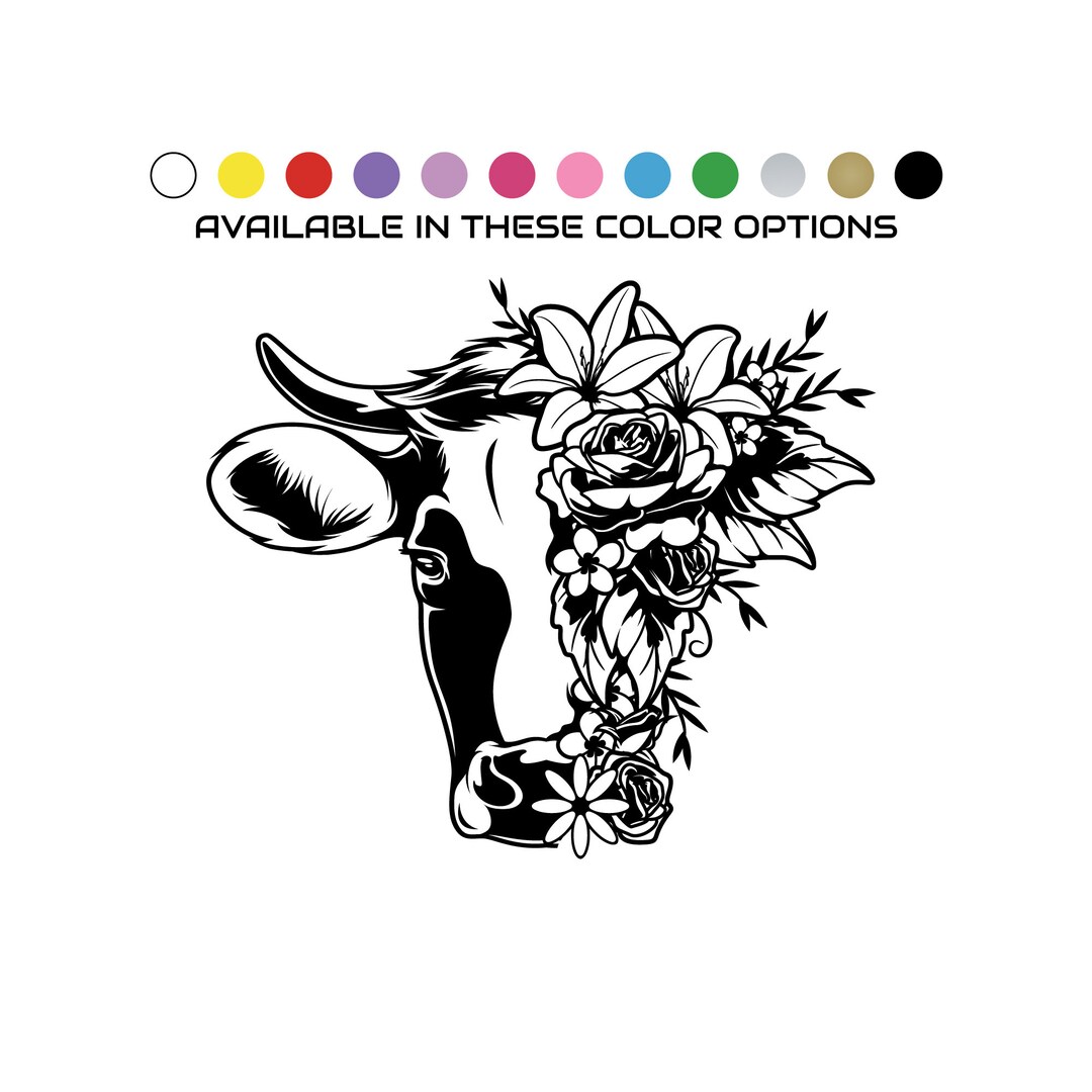 Cow Floral Decal Vehicle Window Wall Decor Sticker Vinyl Farm Animal ...