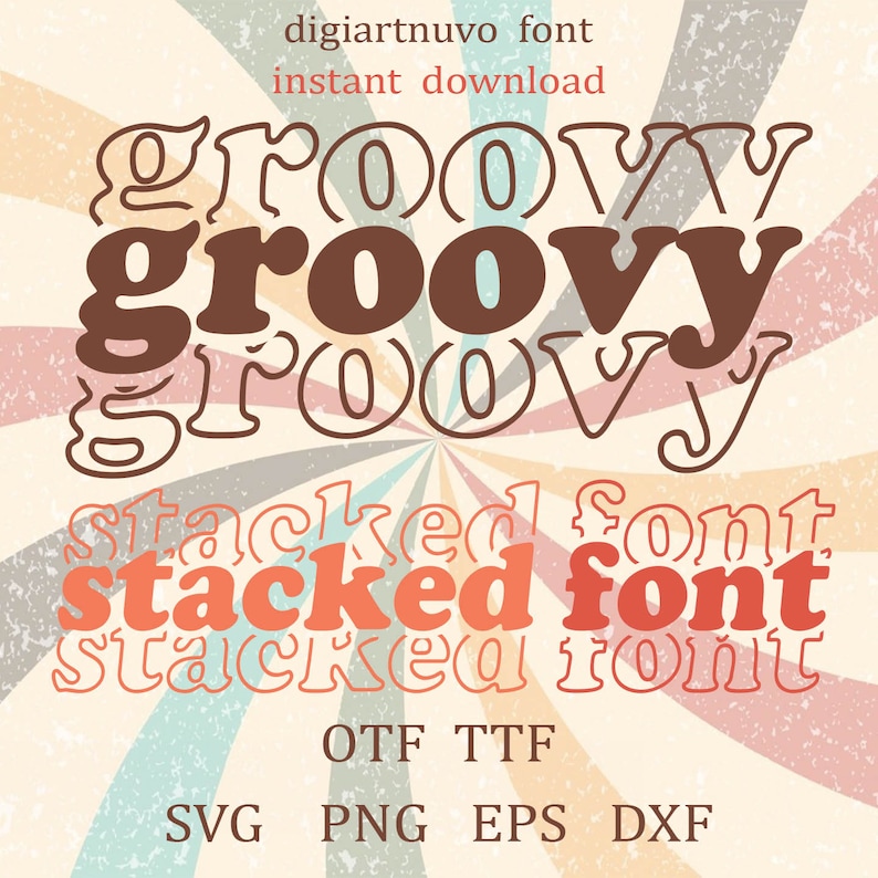 Groovy Font Svg, Stacked Font Svg, Stacked Letters, Retro Font Bundle ...